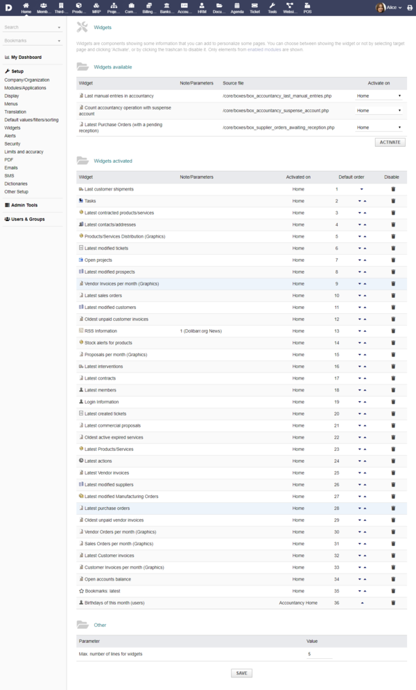 Setup Widgets - Dolibarr ERP CRM Wiki